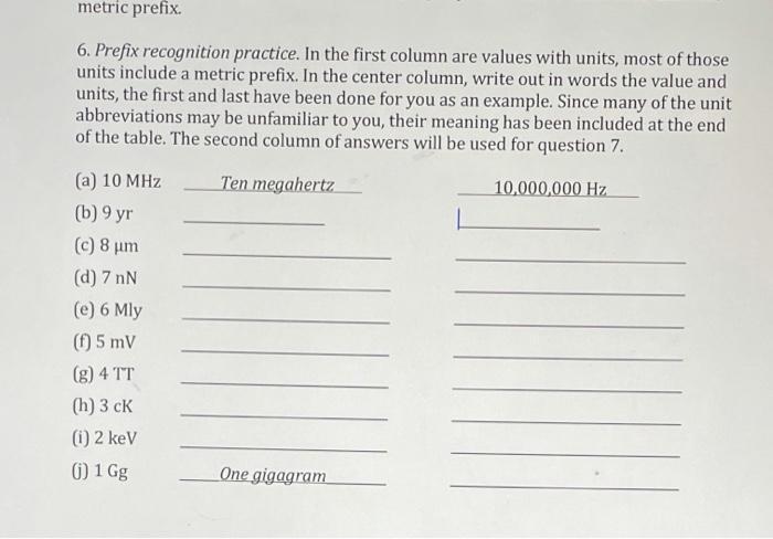 Solved metric prefix 6. Prefix recognition practice. In the | Chegg.com