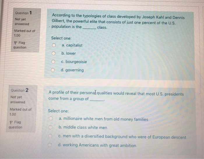 Solved Question 1 According to the typologies of class | Chegg.com