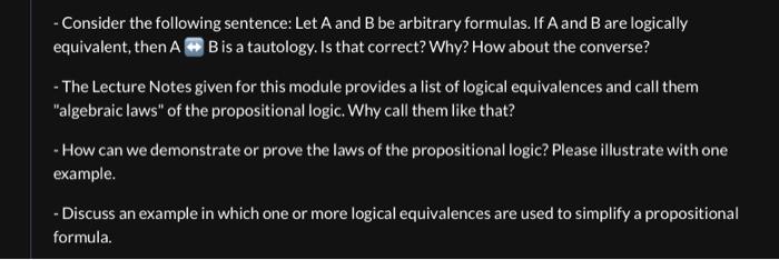 Solved - Consider the following sentence: Let A and B be | Chegg.com
