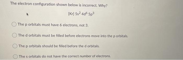 Solved The electron configuration shown below is incorrect. | Chegg.com
