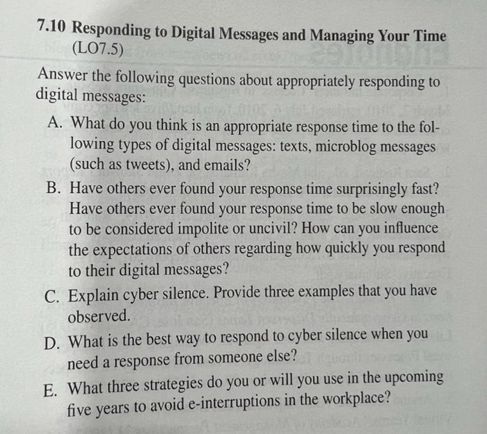 7.10 Responding to Digital Messages and Managing Your | Chegg.com