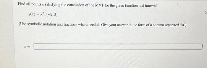 Solved Find all points c satisfying the conclusion of the | Chegg.com