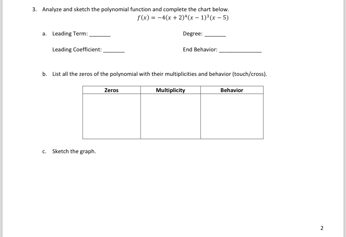 Solved Analyze and sketch the polynomial function and | Chegg.com