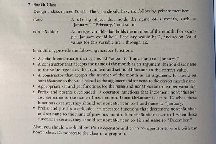 Solved name 7. Month Class Design a class named Month. The | Chegg.com
