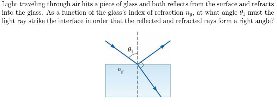 Solved Light traveling through air hits a piece of glass and | Chegg.com