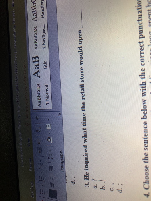 Solved Functional-Englizh-Final GTARTema tililit: Flede) - c | Chegg.com
