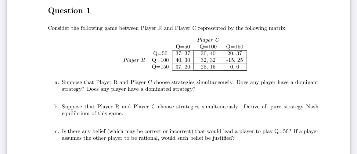 Solved Question 1Consider the following game between Player | Chegg.com