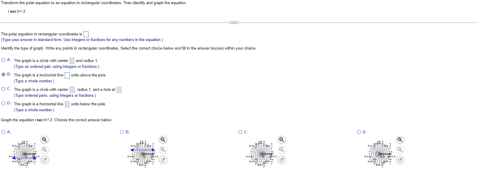 Solved Graph the equation rsecθ=2. ﻿Choose the correct | Chegg.com