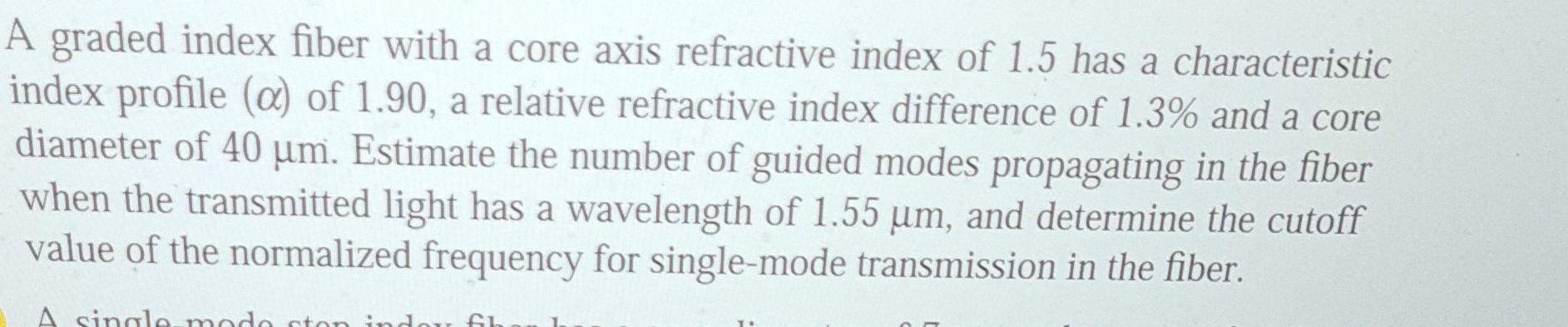 Solved A graded index fiber with a core axis refractive | Chegg.com