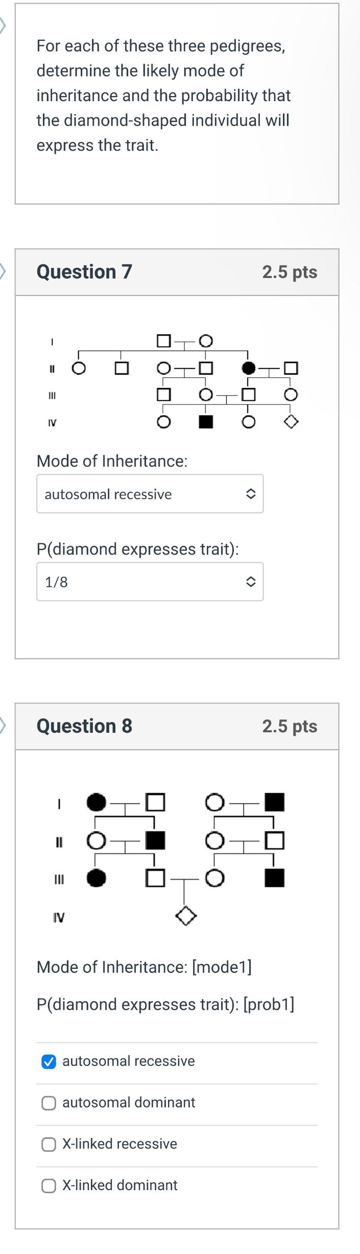 Solved For each of these three pedigrees,determine the | Chegg.com