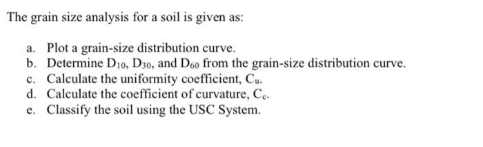 Solved The grain size analysis for a soil is given as: a. | Chegg.com