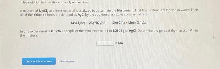 Solved A mixture of MnCl2 and inert material is analyzed to | Chegg.com