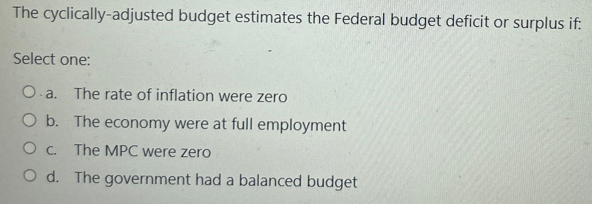 Solved The cyclically-adjusted budget estimates the Federal | Chegg.com