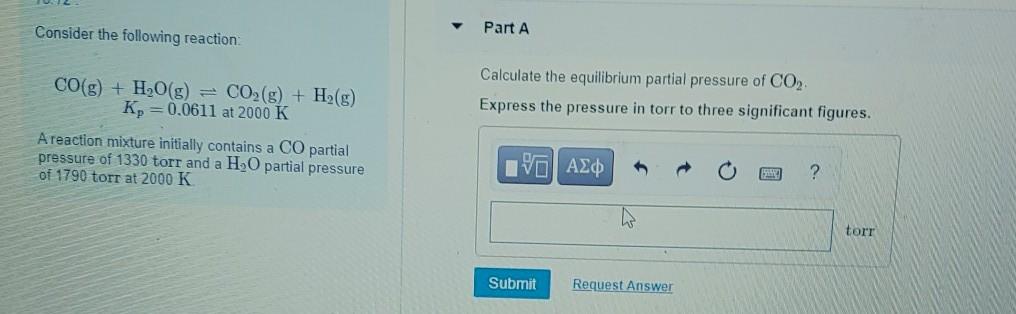 Solved Consider the following reaction Part A Calculate the | Chegg.com