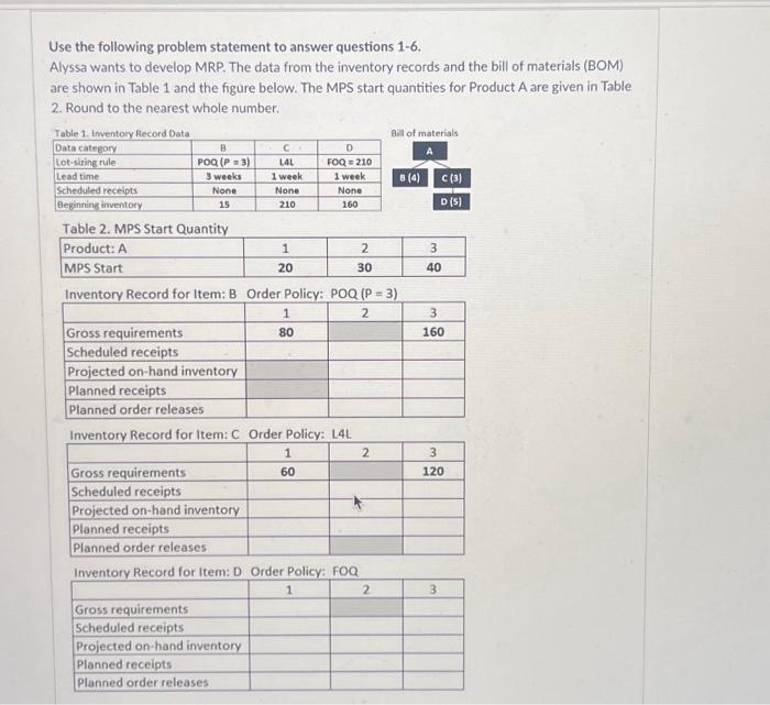 Solved What is the projected on-hand inventory for Item " B | Chegg.com