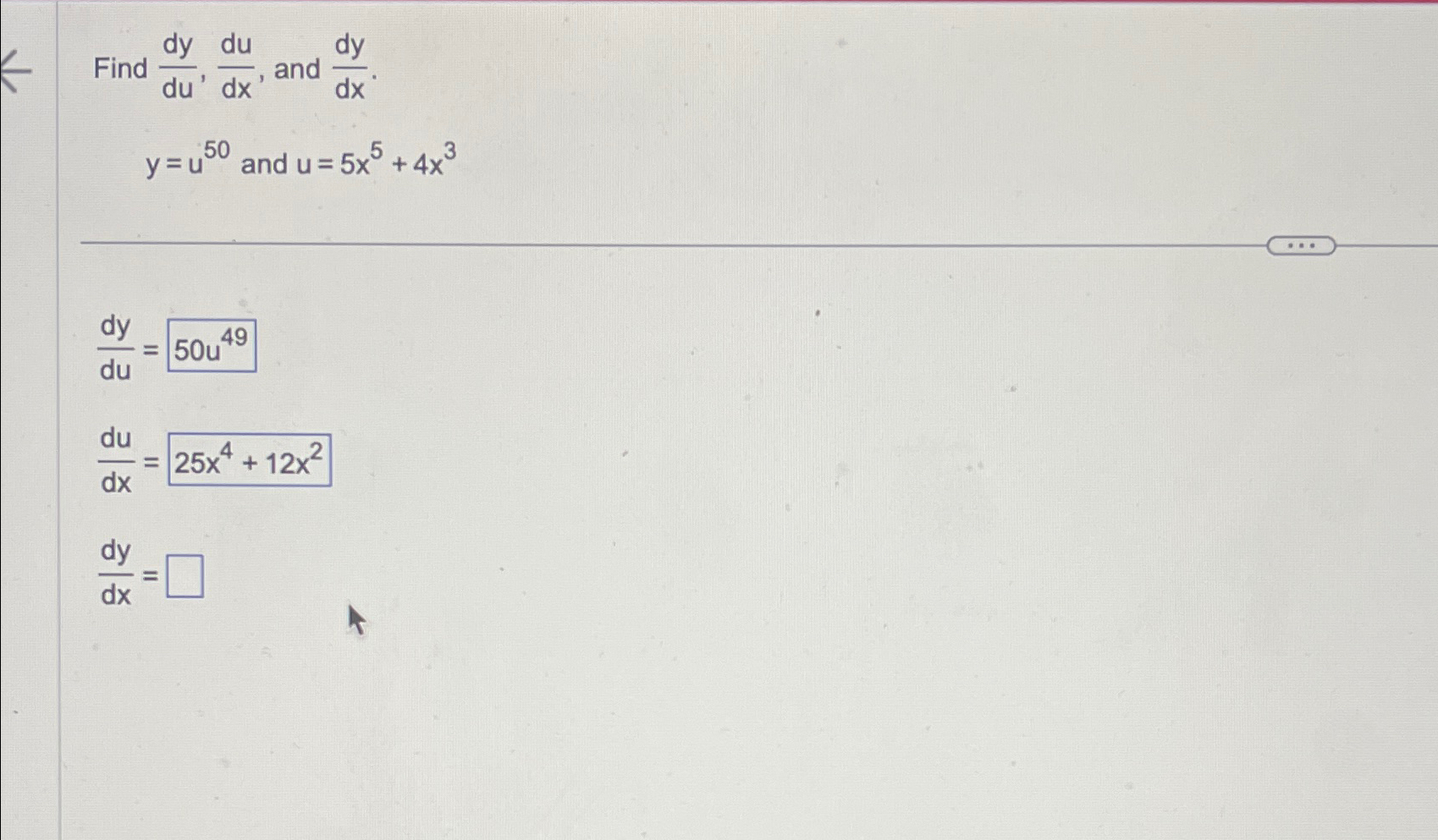 Solved Find dydu,dudx, ﻿and dydxy=u50 ﻿and | Chegg.com