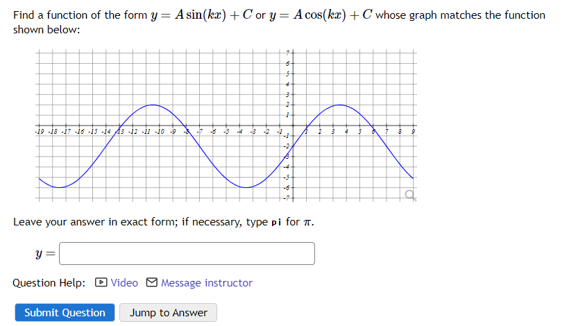 Solved Find a function of the form y=Asin(kx)+C ﻿or | Chegg.com