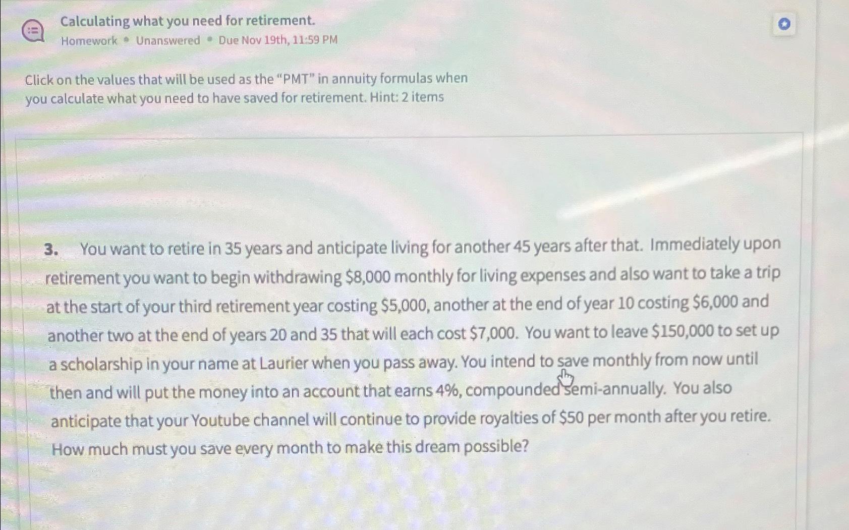 Solved Calculating what you need for retirement.Click on the | Chegg.com