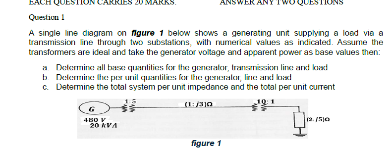[Solved]: Question 1 A single line diagram on figure 1 belo