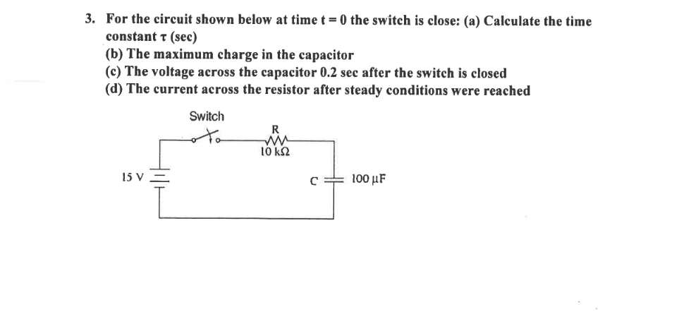 Solved For the circuit shown below at time t=0 ﻿the switch | Chegg.com