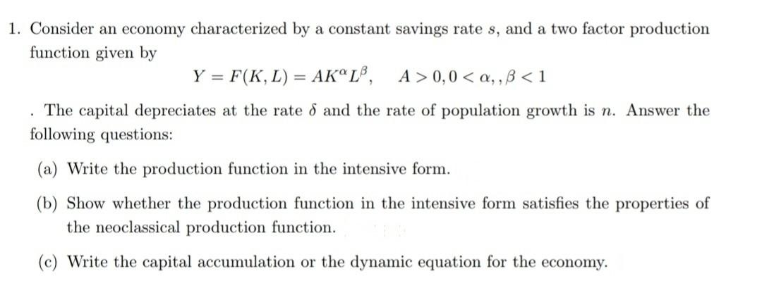 Solved Consider an economy characterized by a constant | Chegg.com