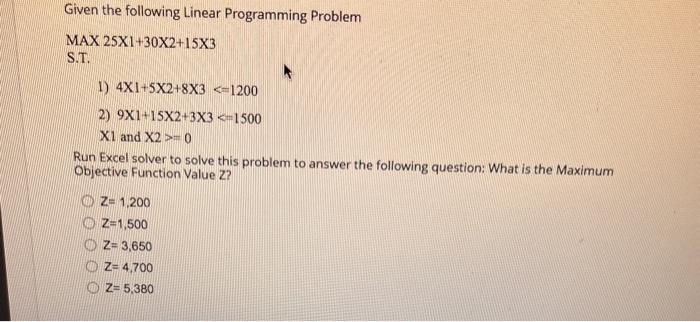 Solved Given the following Linear Programming Problem | Chegg.com
