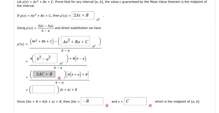 Solved Let p(x)=Ax2+Bx+C. Prove that for any interval [a,b], | Chegg.com