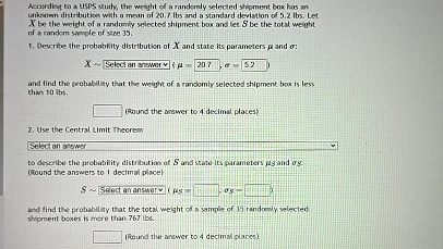 Solved According to a USPS stuth, the weight of a randomly | Chegg.com