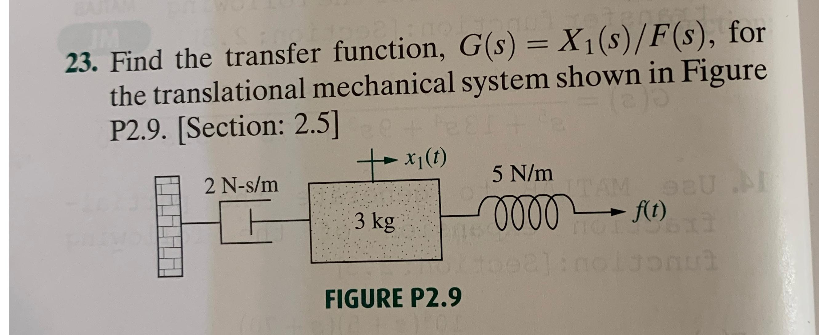 Solved Find the transfer function, G(s)=x1sF(s), ﻿for the | Chegg.com