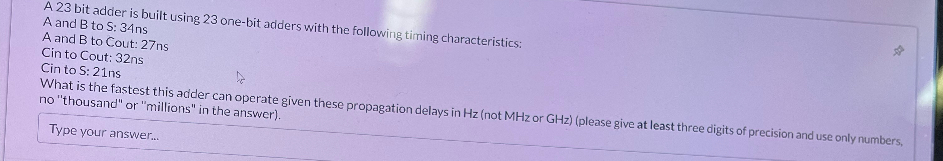 Solved A 23 ﻿bit adder is built using 23 ﻿one-bit adders | Chegg.com