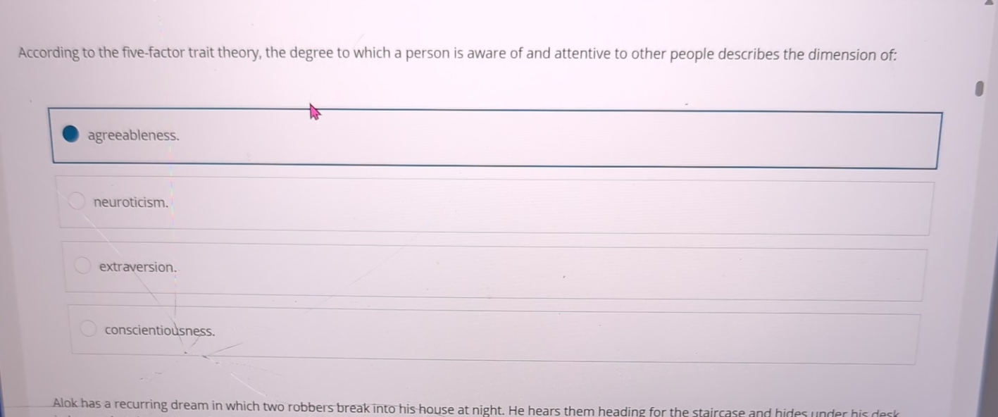 Solved According to the five-factor trait theory, the degree | Chegg.com
