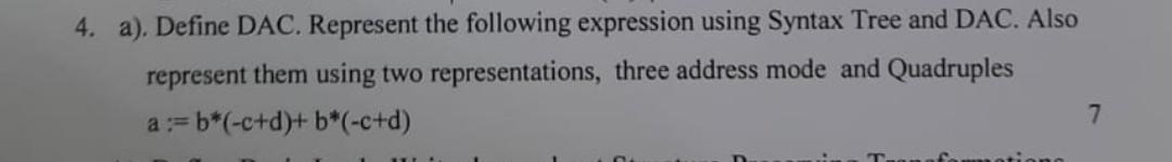Solved 4. a). Define DAC. Represent the following expression | Chegg.com