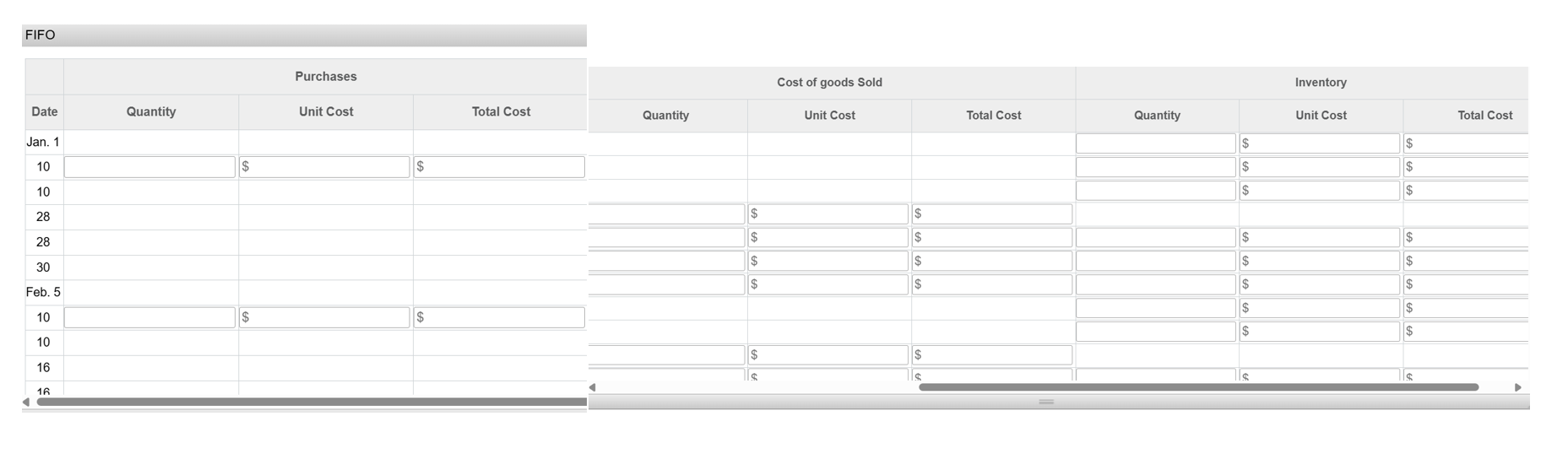 Solved Please fill out the entirety of the FIFO chart, with | Chegg.com