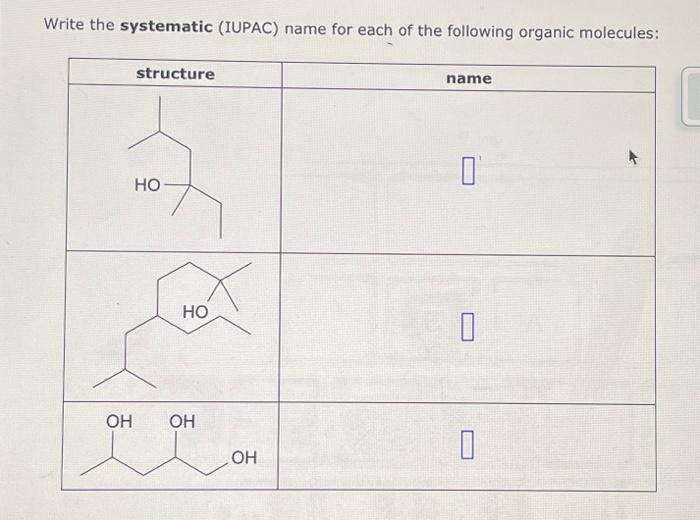 Solved Write the systematic (IUPAC) name for each of the | Chegg.com