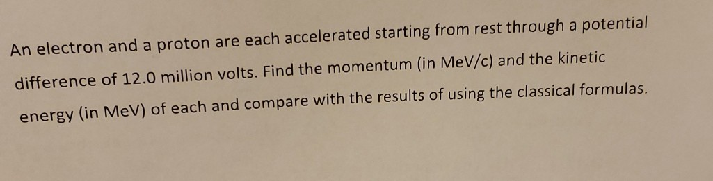 Solved An Electron And A Proton Are Each Accelerated