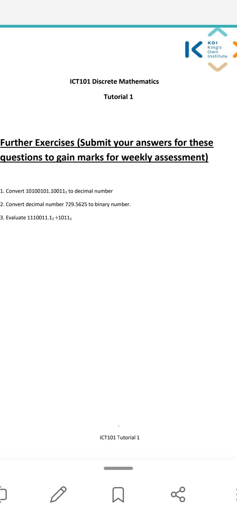 Solved K KOI King's Own Institute ICT101 Discrete | Chegg.com