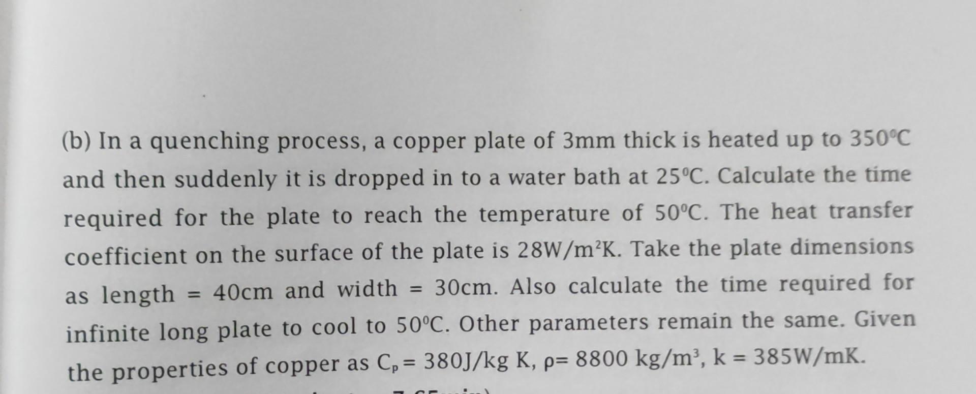Solved (b) In a quenching process, a copper plate of 3 mm | Chegg.com