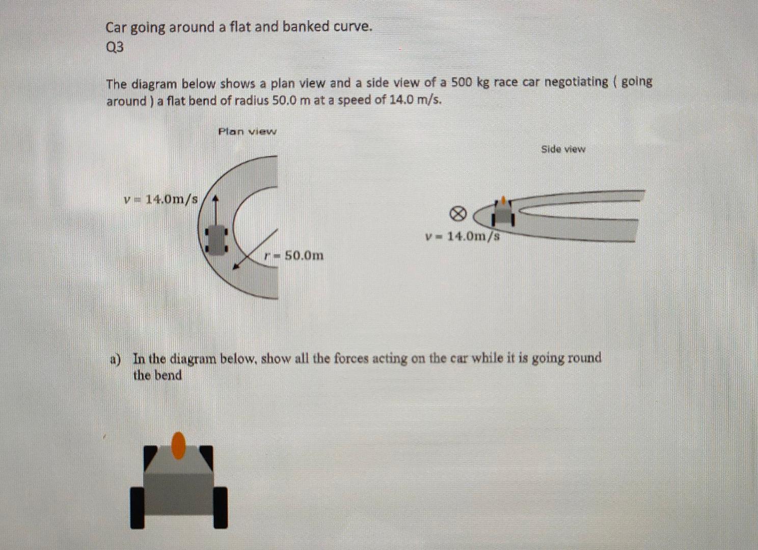 Solved Car going around a flat and banked curve. Q3 The | Chegg.com