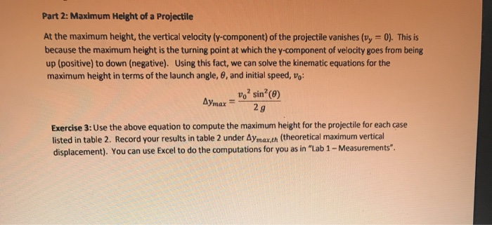 Solved Part 2: Maximum Height of a Projectile At the maximum | Chegg.com