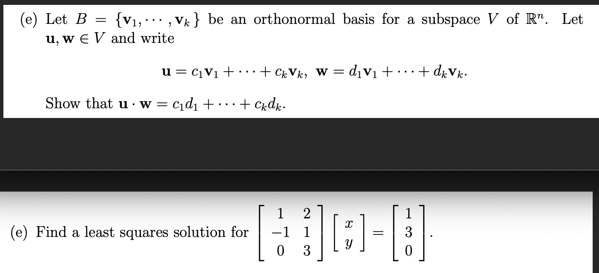 Solved (e) ﻿Find a least squares solution for | Chegg.com