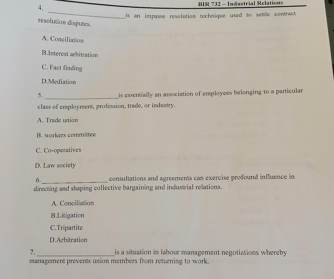 Solved resolution disputes. A. Conciliation B.Interest | Chegg.com