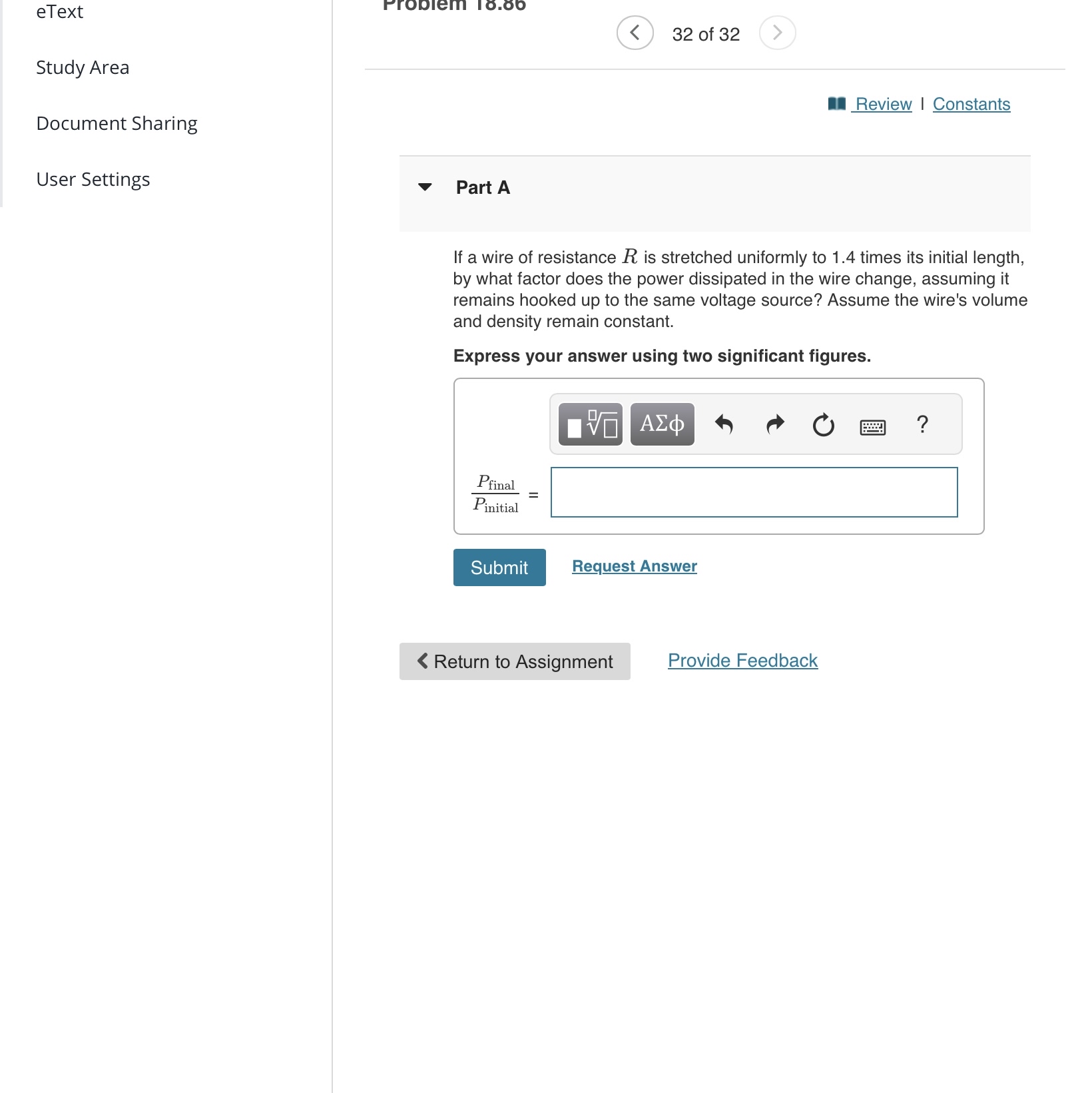 Solved eText32 ﻿of 32Study AreaDocument SharingUser | Chegg.com