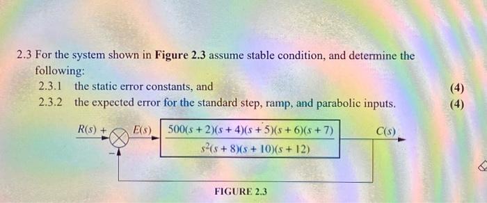 Solved 2.3 For the system shown in Figure 2.3 assume stable | Chegg.com