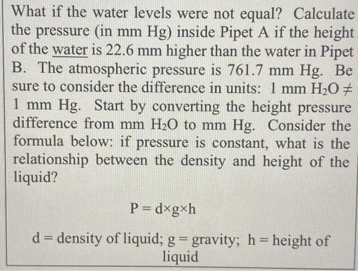 Solved What if the water levels were not equal? Calculate | Chegg.com