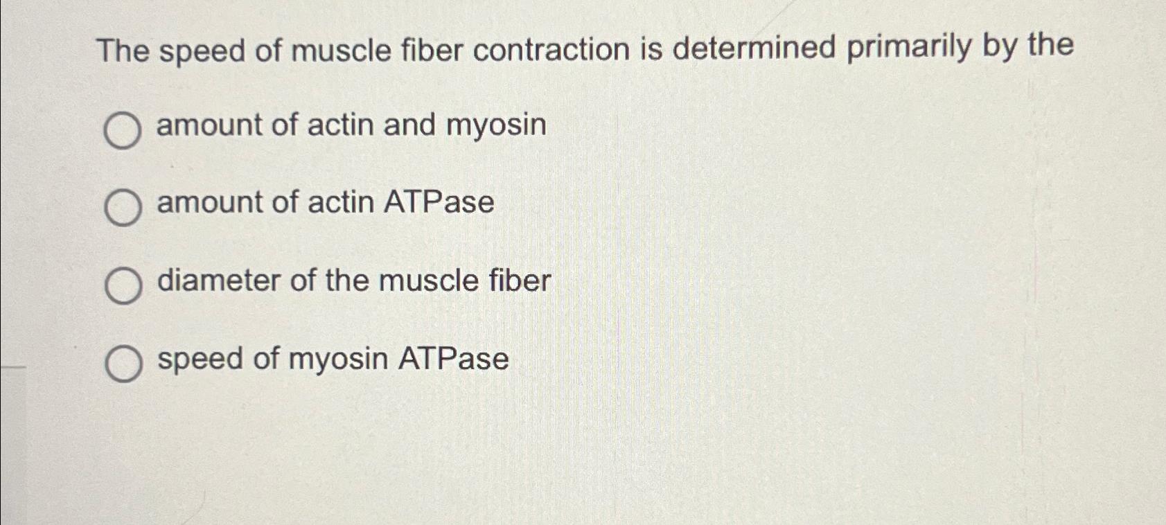 Solved The speed of muscle fiber contraction is determined | Chegg.com