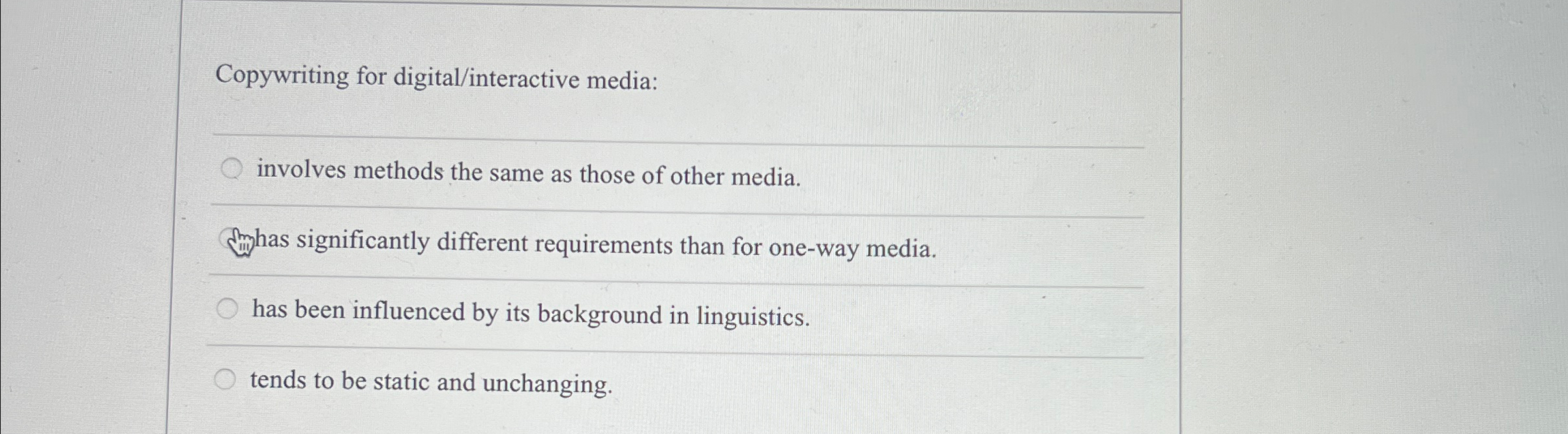 Solved Copywriting for digital/interactive media: ﻿involves | Chegg.com