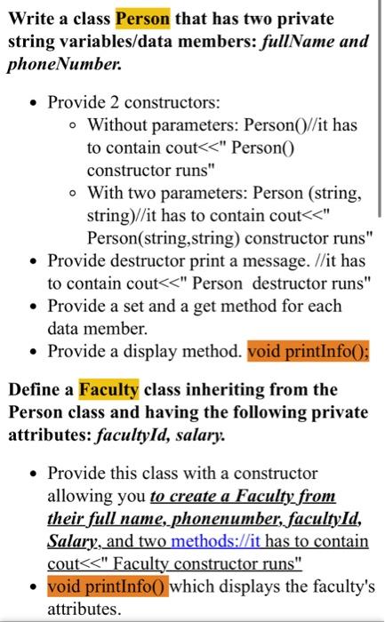 Solved classes ( Student class and Faculty class) - Provide | Chegg.com