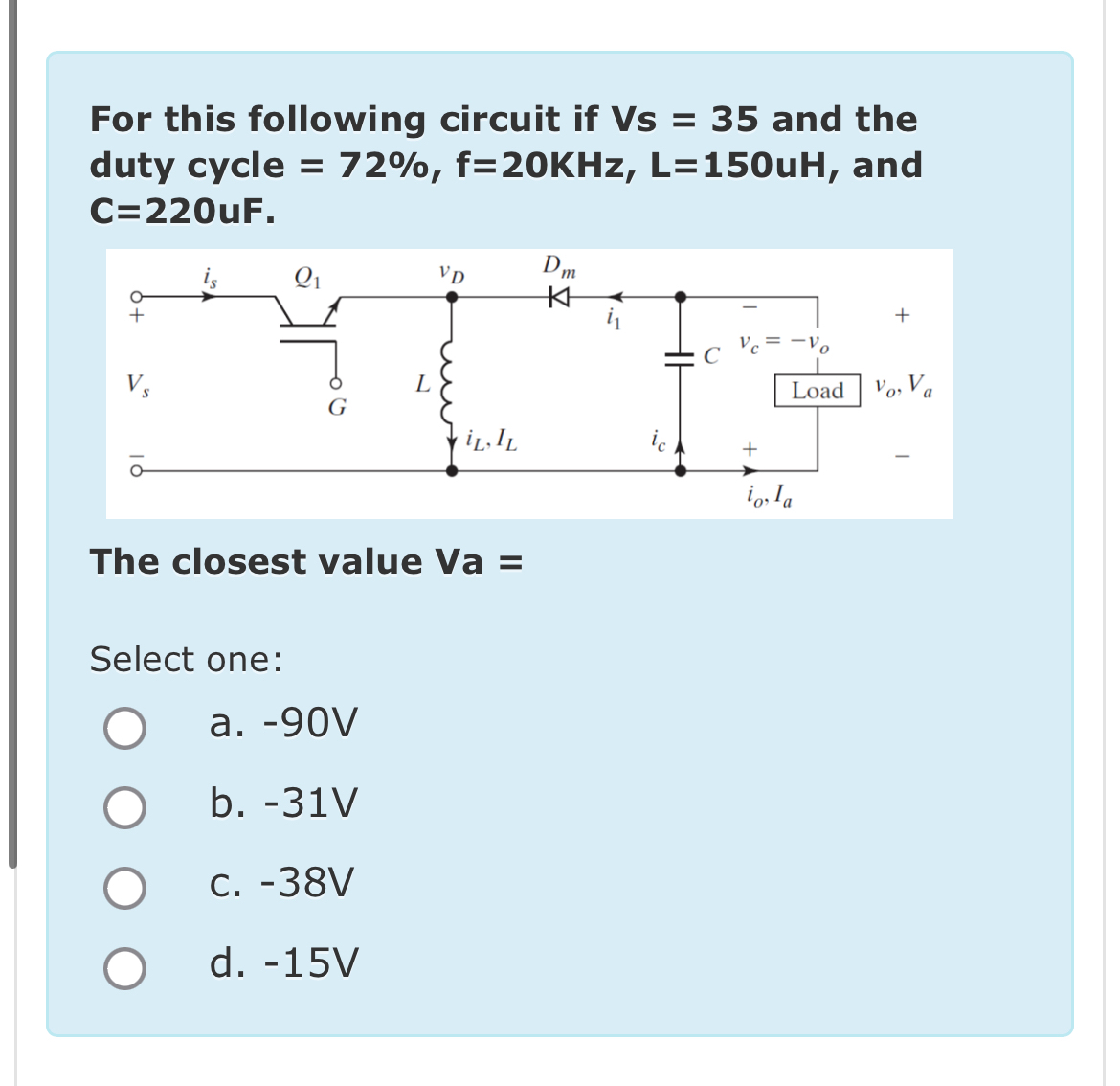 Solved For this following circuit if Vs =35 ﻿and the duty | Chegg.com
