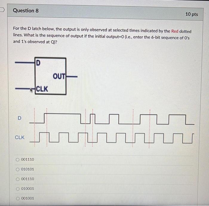 Solved For the D latch below, the output is only observed at | Chegg.com