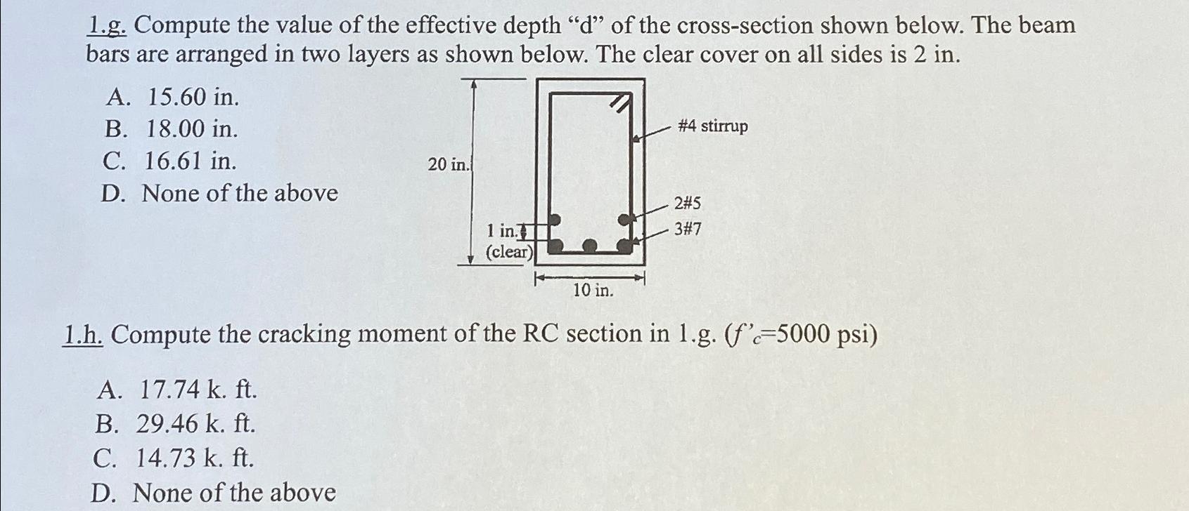 Solved 1.g. ﻿Compute the value of the effective depth "d" | Chegg.com